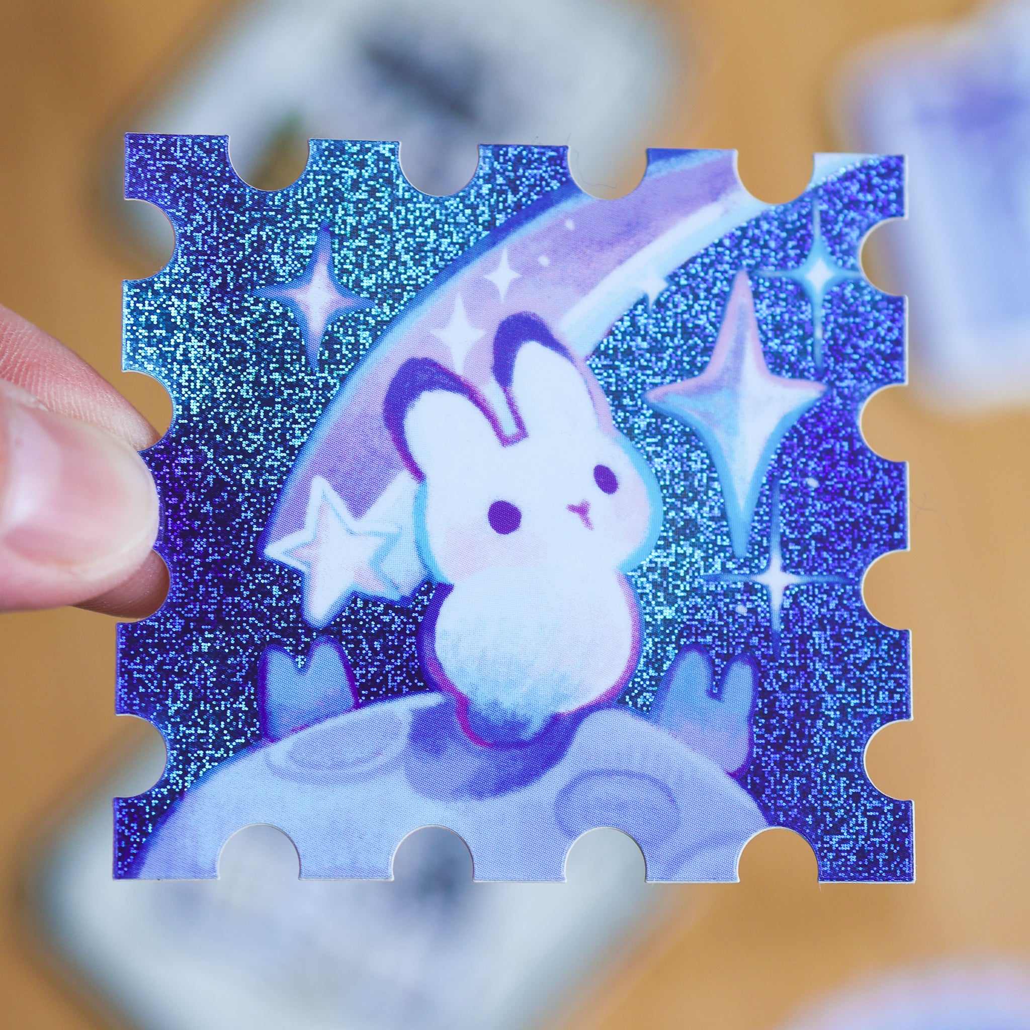 Vinyl Sticker (Holographic) Rabbit in Outerspace Stamp – thousandskies
